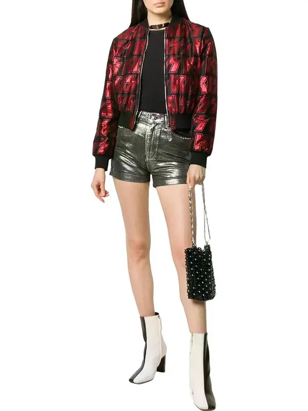 Philipp Plein Metallic Print Studded Shorts - Silver
