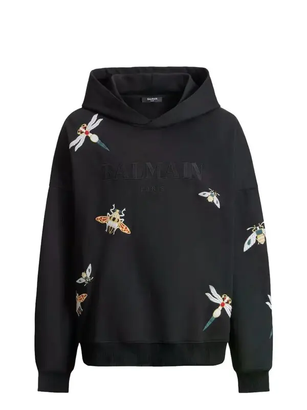 Balmain Embroidered Insect Hoodie - Black