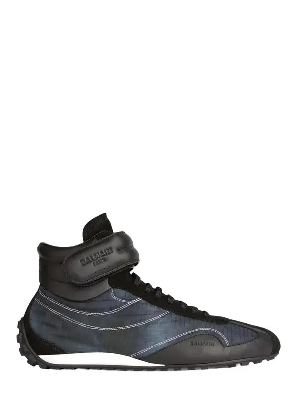Balmain Racing Mid-top Trainers In Nylon And Leather - Blue