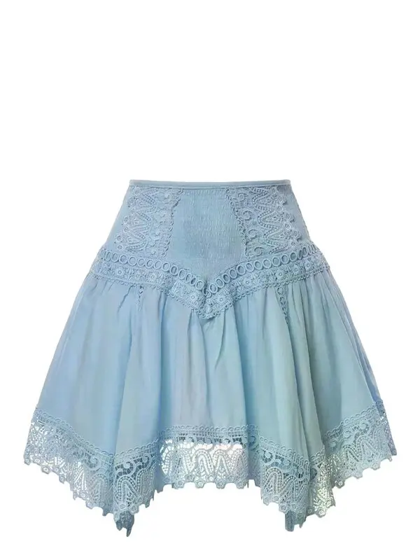 Charo Ruiz Ibiza Taléa Guipure Lace Shirred Mini Skirt - Blue