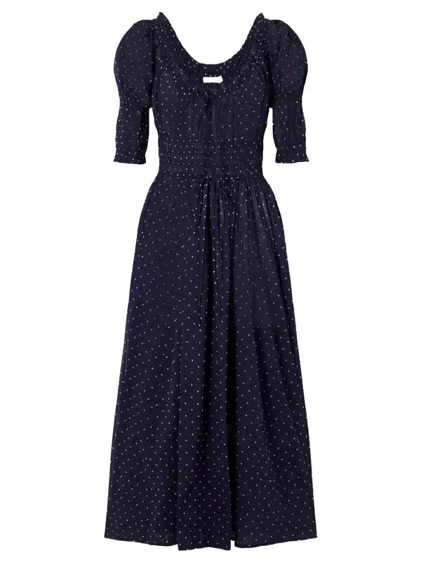 DÔEN Cotton-voile Puffed Sleeve Midi Dress - Black