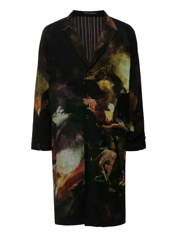 Yohji Yamamoto Abstract Print Single-breasted Coat - Black