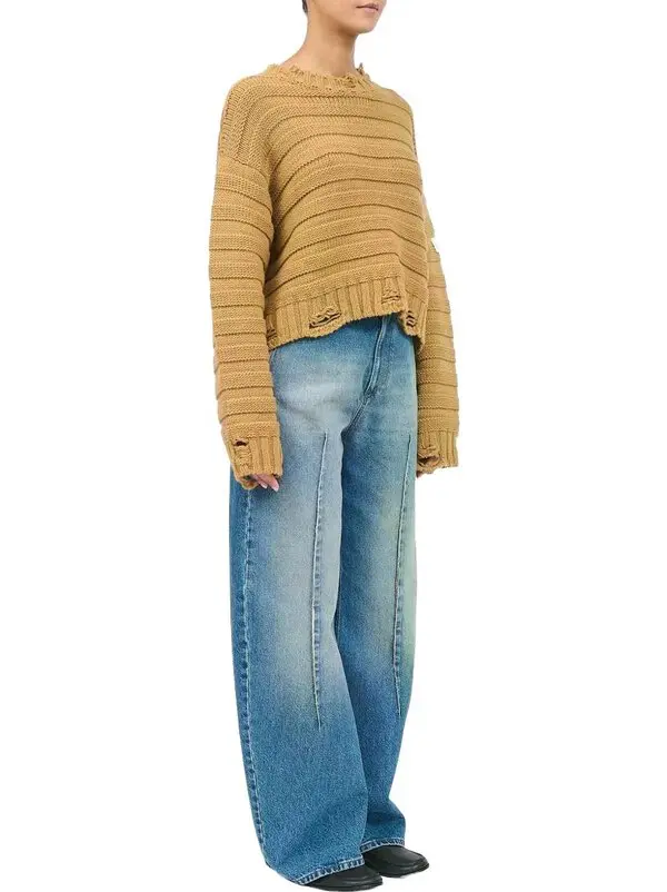 MAISON MARGIELA Distressed Knit Virgin Wool Jumper - Neutrals