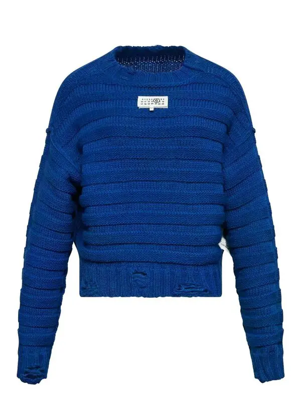 MAISON MARGIELA Distressed Knit Wool Jumper - Blue
