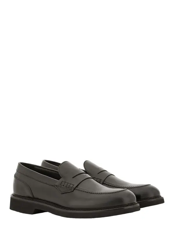 Canali Dark Calfskin Penny Loafers With Eva Sole - Brown