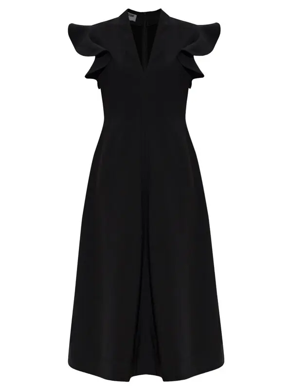 Moschino V-neck Midi Dress With Ruffled Sleeves - Black