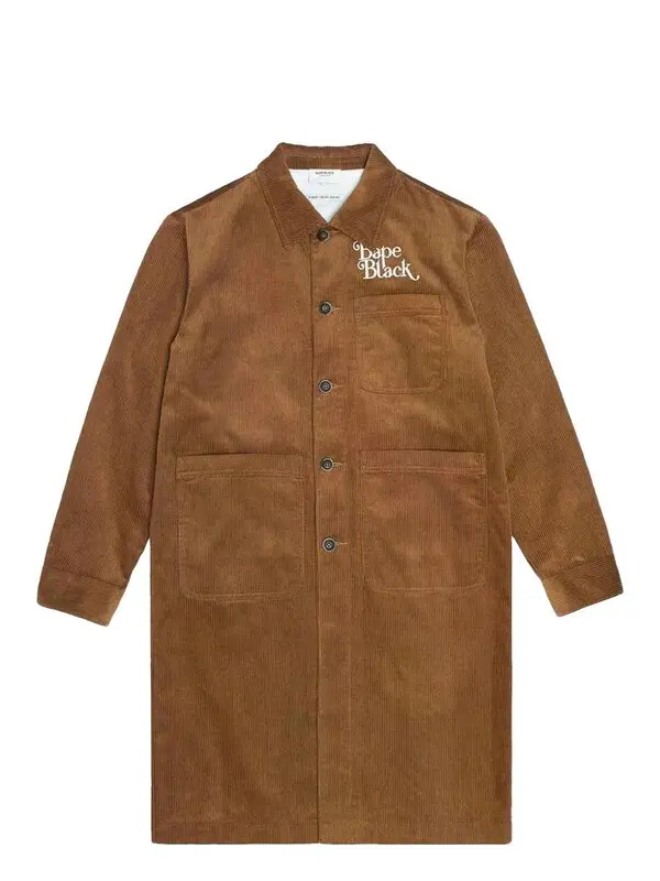 A BATHING APE Logo Embroidered Corduroy Coat - Brown