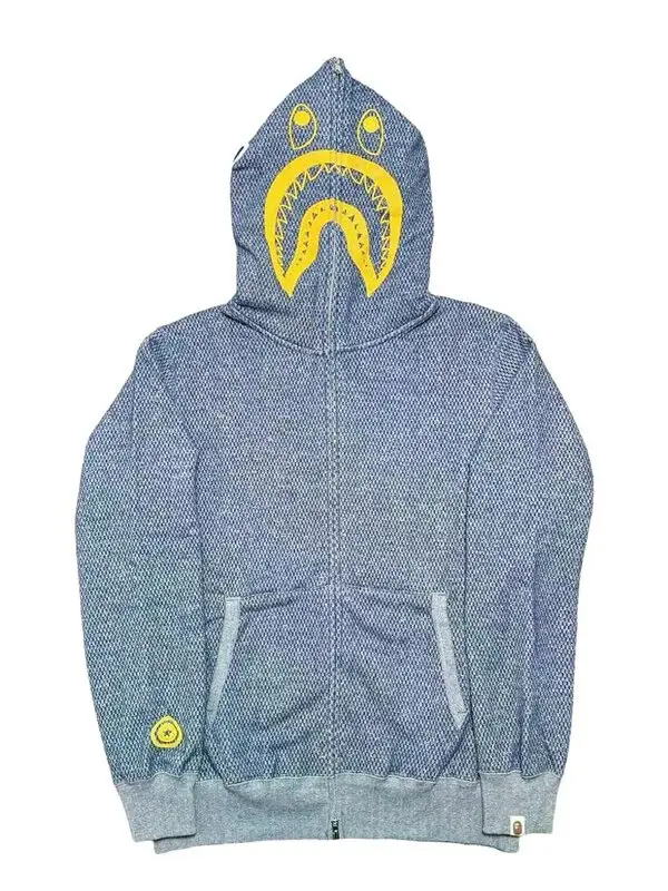 A BATHING APE Textured Shark Zip-up Hoodie - Blue