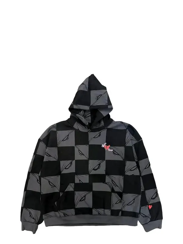 ANTI PROMO Checkered Pattern Graphic Print Hoodie - Black