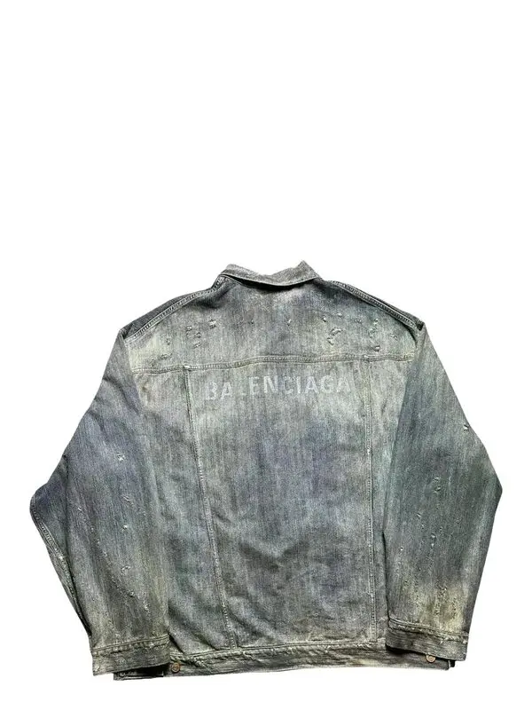 Balenciaga Rhinestone Logo Oversized Denim Jacket - Blue