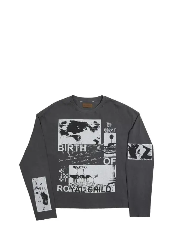 BIRTH OF ROYAL CHILD Graphic Print Long Sleeve Sweatshirt - Grey