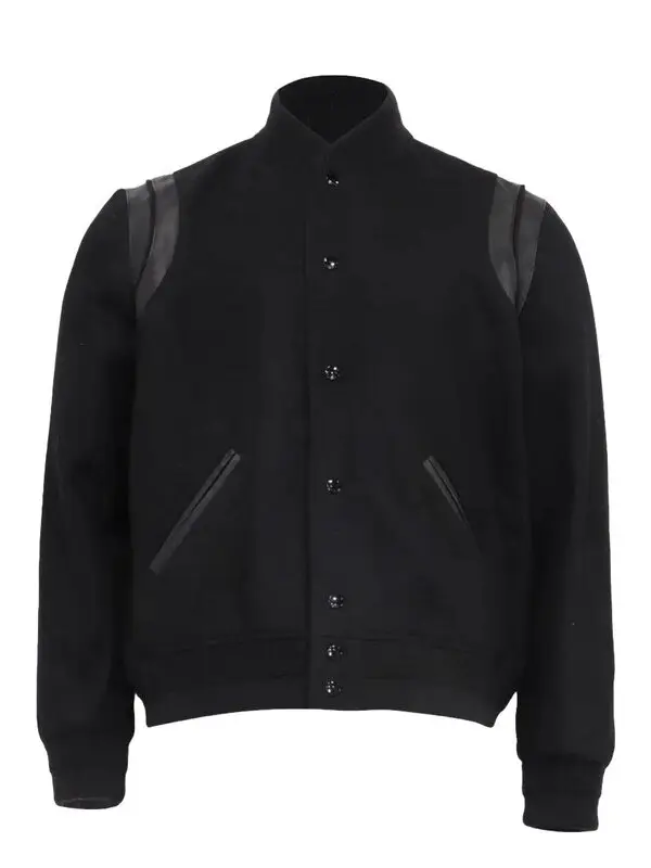 Saint Laurent Wool Leather Trimmed Teddy Bomber Jacket - Black