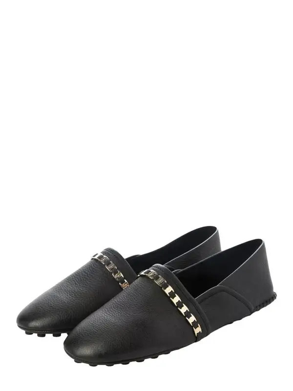 FERRAGAMO Chain-strap Leather Ballet Flats - Black