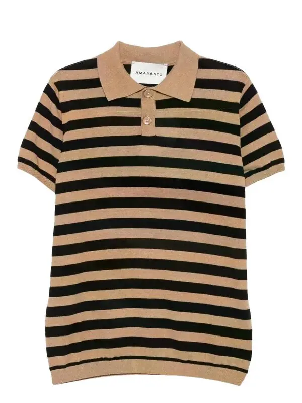 AMARANTO Striped Short-sleeve Polo Shirt - Neutrals