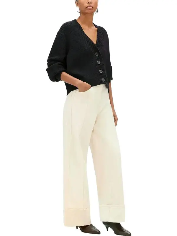 Another Tomorrow Ribbed Cropped Cardigan - Black