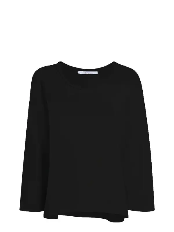 Another Tomorrow Scoop-neck Long Sleeve Sweatshirt - Black