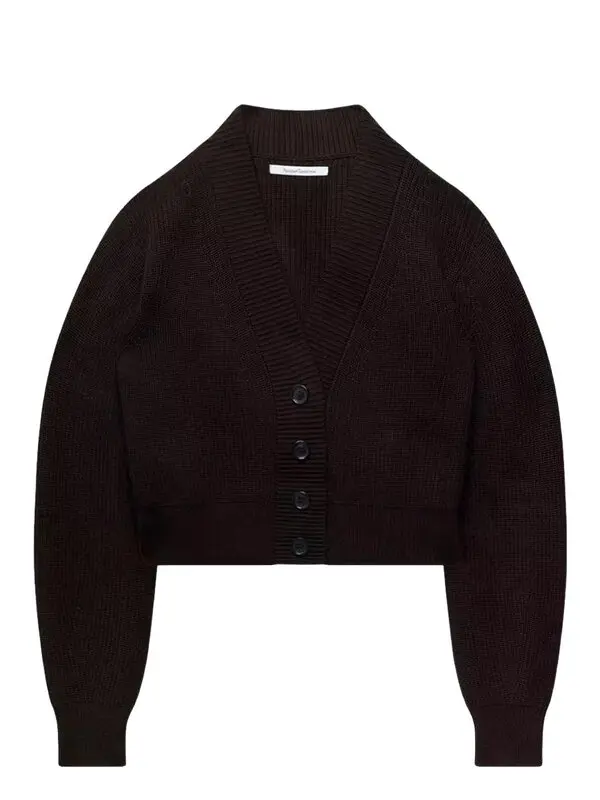 Another Tomorrow Ribbed Cropped Cardigan - Brown