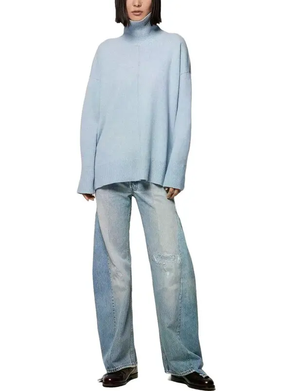Another Tomorrow Cashmere Turtleneck Sweater With Seam Detail - Blue