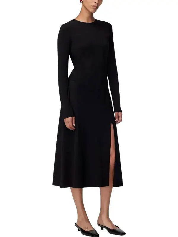 Another Tomorrow Asymmetric Seam Long Sleeve Midi Dress - Black
