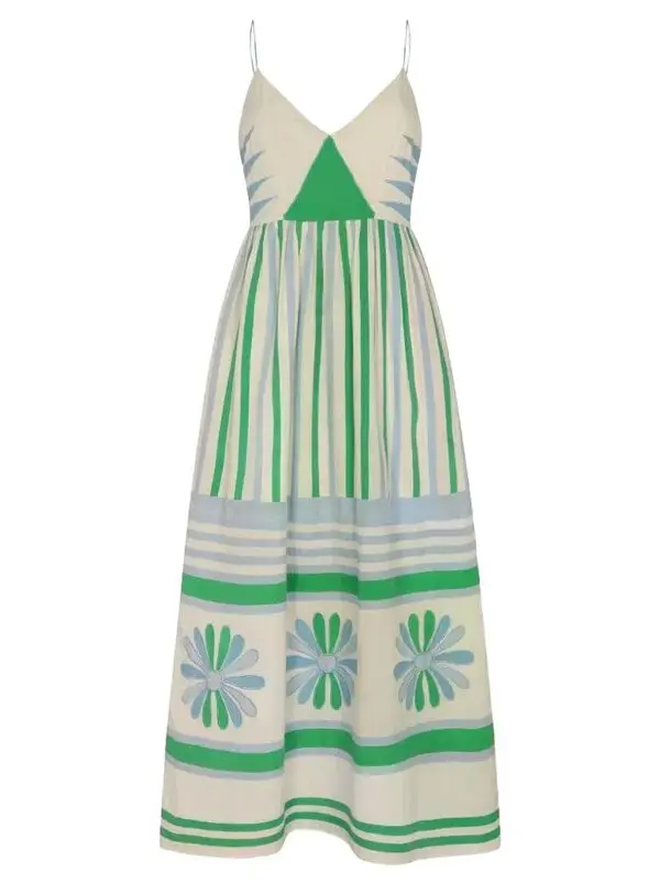 Carolina K Gardenia White Floral Print Striped Dress - Neutrals