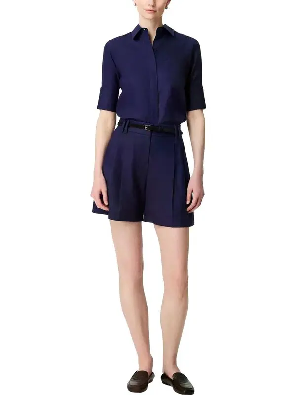 Another Tomorrow Pleated Linen Shorts - Blue