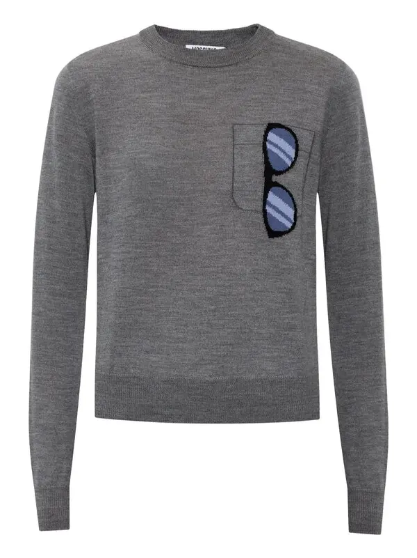 Moschino Wool Sweater With Sunglasses Appliqu - Grey