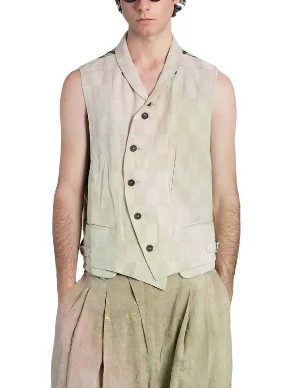 ZIGGY CHEN Check-pattern Asymmetric Waistcoat - Neutrals