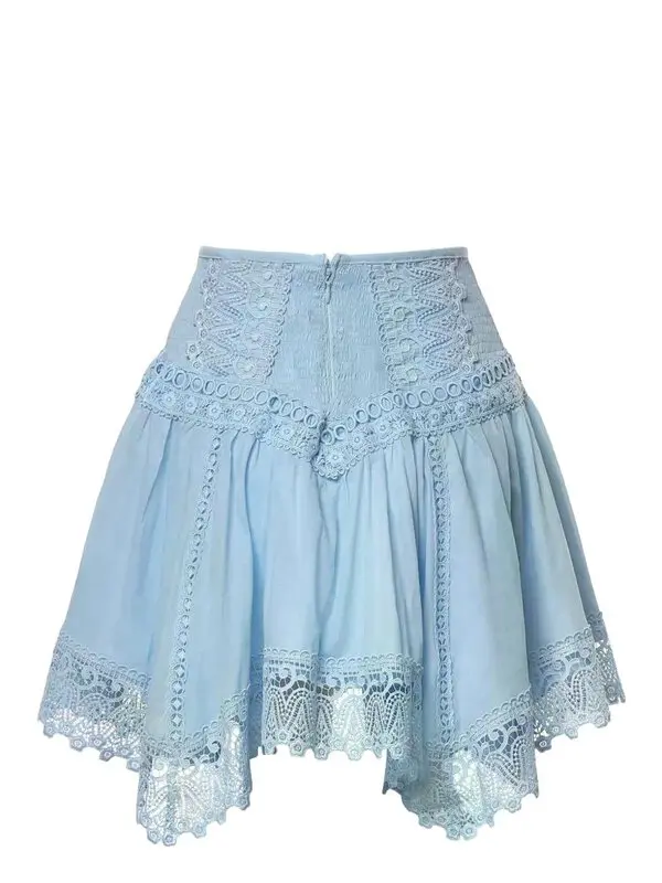 Charo Ruiz Ibiza Guipure Lace Trim Shirred Mini Skirt - Blue