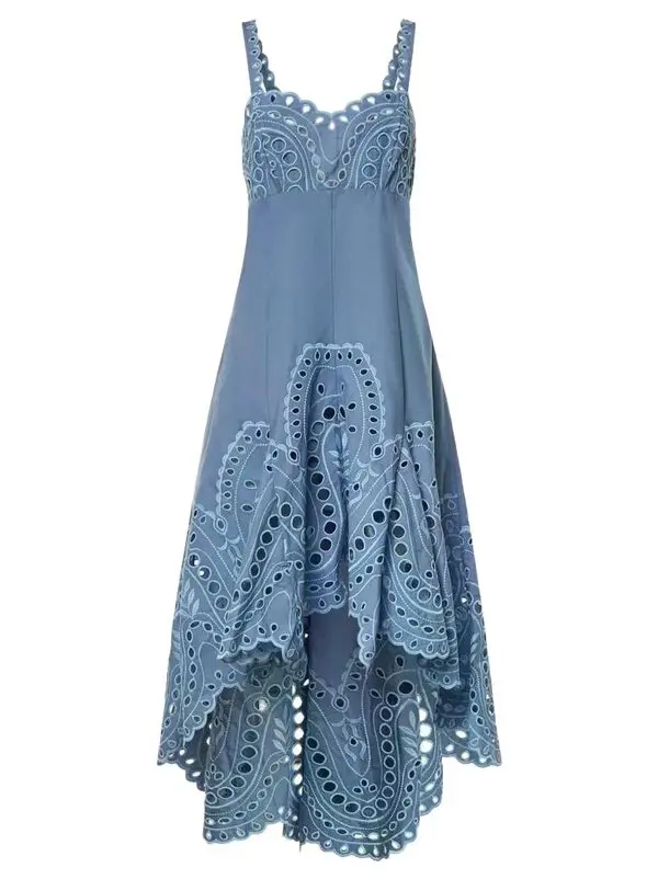 Charo Ruiz Ibiza Caspian Broderie Anglaise Asymmetric Dress - Blue