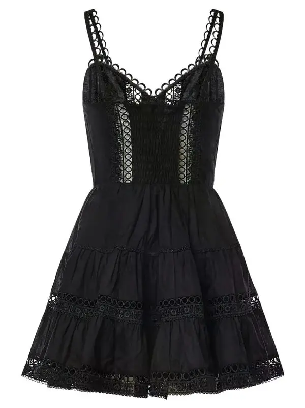 Charo Ruiz Ibiza Lenora Broderie Anglaise Tiered Mini Dress - Black