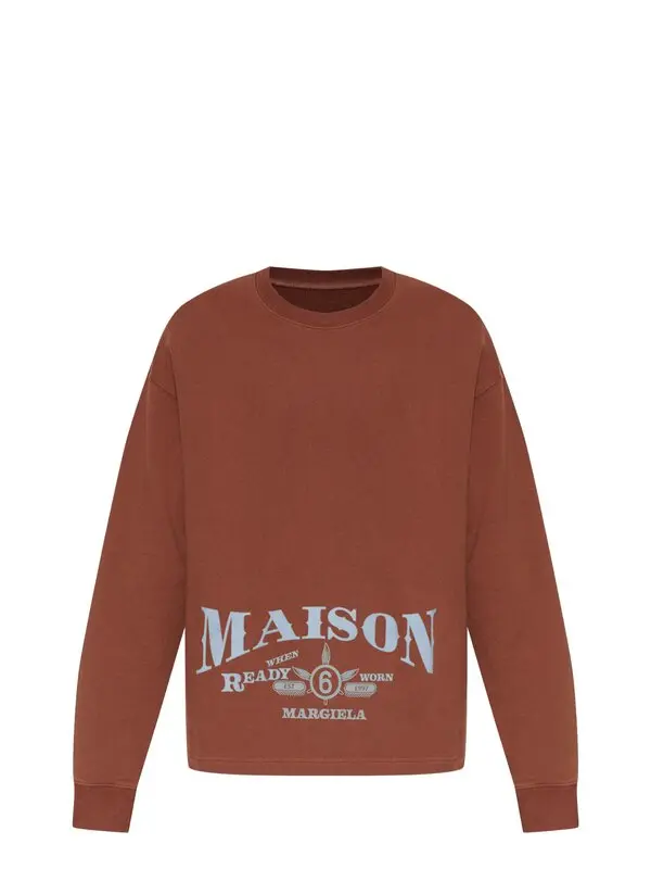 MAISON MARGIELA Crewneck Sweatshirt With Printed Detail - Brown