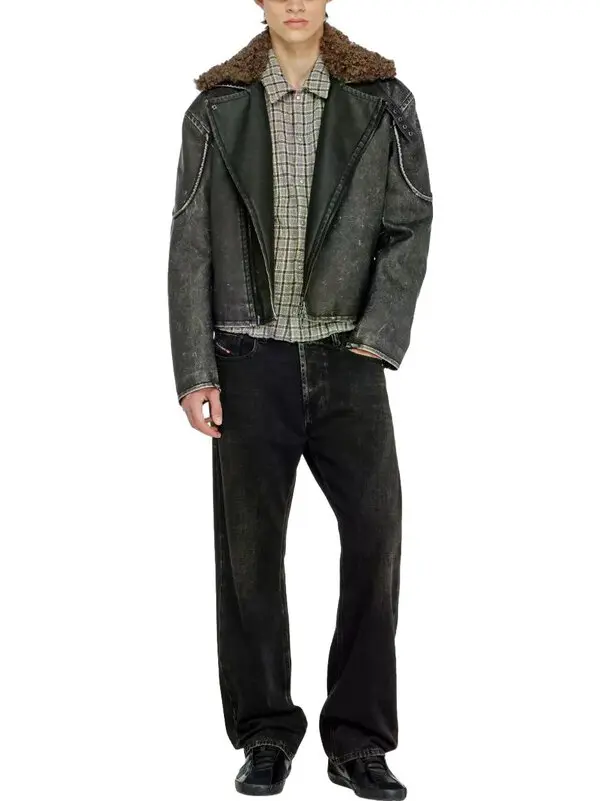 DIESEL® Biker Jacket With Detachable Collar - Grey