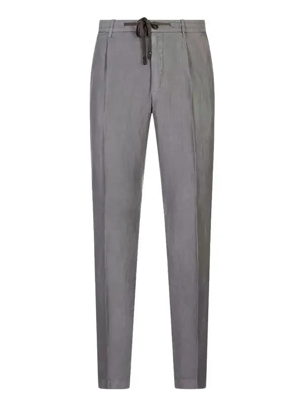 Peserico Linen Pleated Drawstring Trousers - Grey