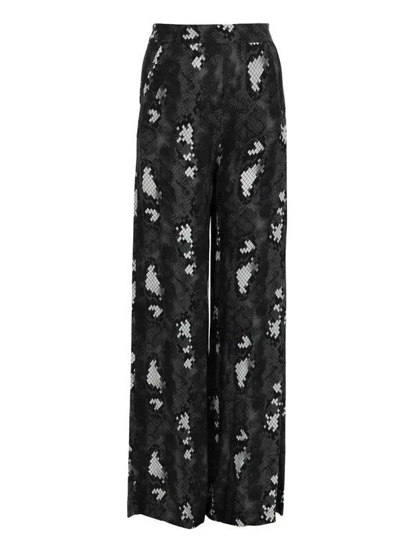 SE-TA Viscose Printed Wide Leg Trousers - Grey