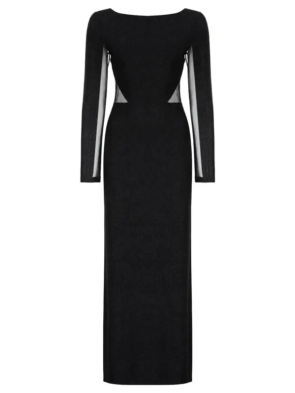 JOSHE Long Dress With Tulle Inserts - Black