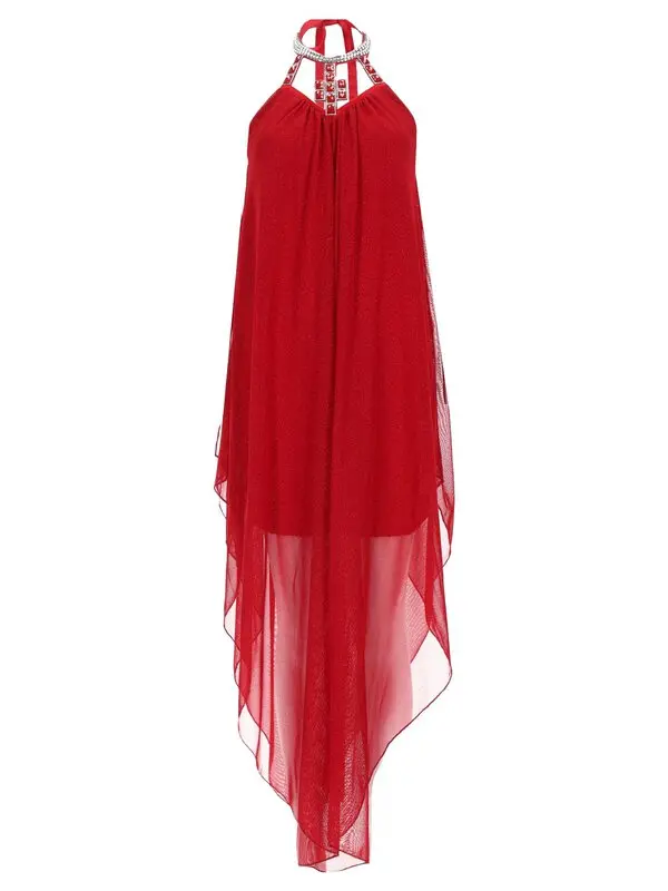 JOSHE Embellished Halter Neck Dress With Draped Skirt - Red