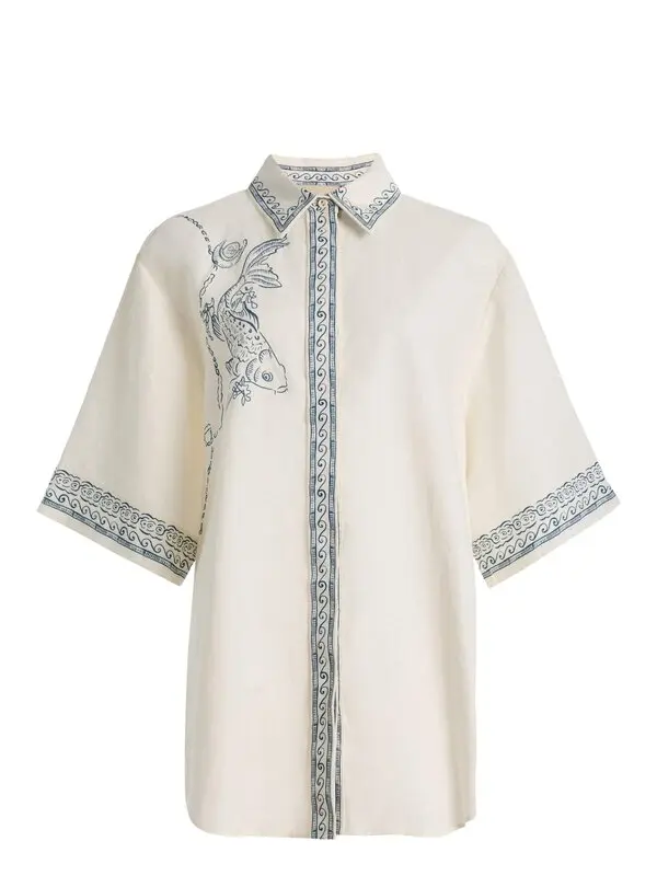 ALEMAIS Lucky Printed Linen Shirt - Ivory