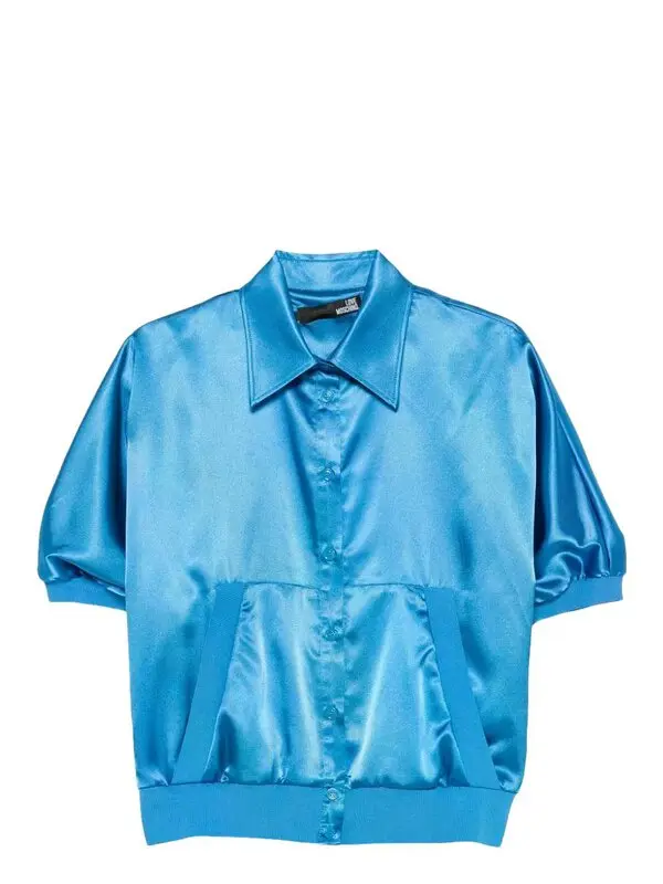 Moschino Satin-finish Logo Embroidered Shirt - Blue