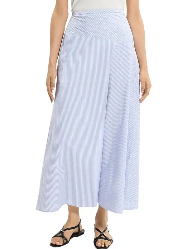 Theory Angled Yoke Striped Maxi Skirt - Blue Multi