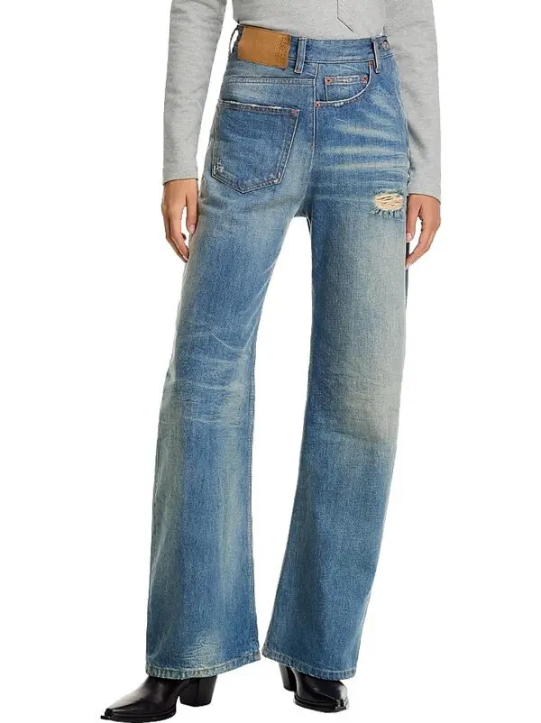 MAISON MARGIELA Distressed Wide-leg Jeans - Medium Blue
