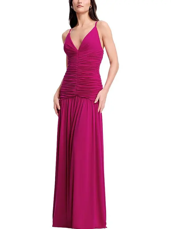 Dress The Population Elora Ruched Gown - Dark Fuchsia