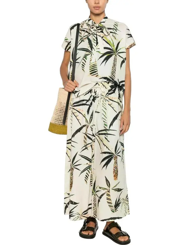 PSOPHIA Palm Tree-print Drawstring Trousers - Neutrals
