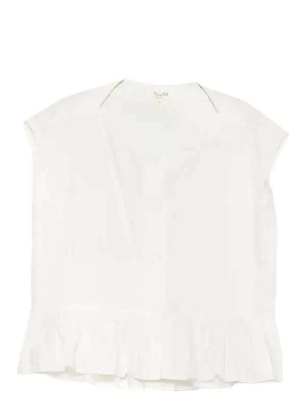 PSOPHIA V-neck Cotton Blouse With Ruffled Hem - White
