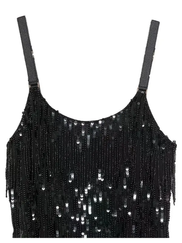 Elisabetta Franchi Sequin Embellished Fringed Midi Dress - Black