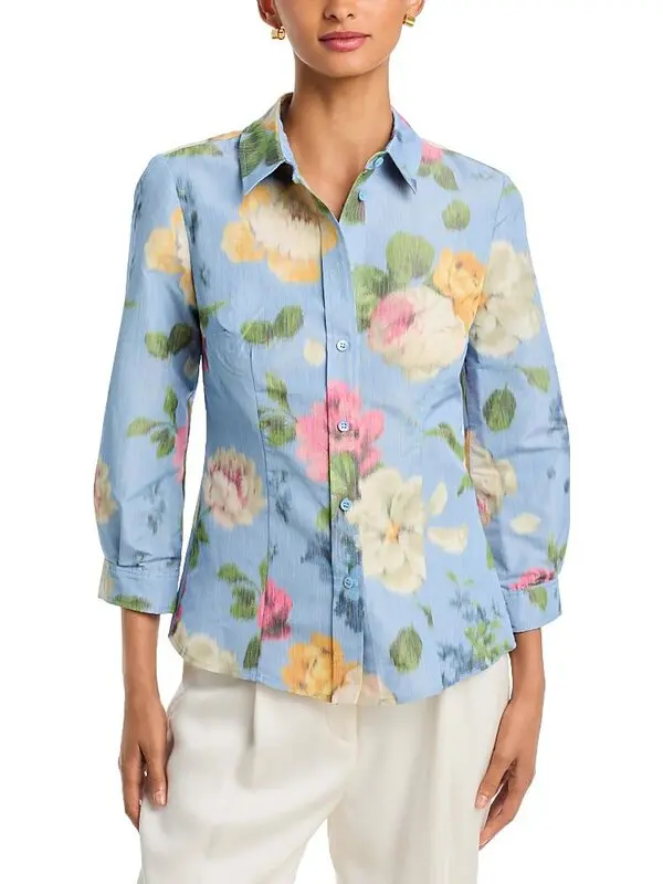 Carolina Herrera Floral Print Cotton Shirt - Cloudy Blue Multi