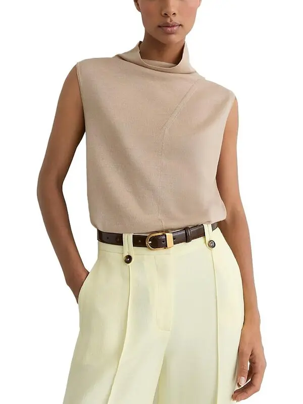 REISS Honey Wool Sleeveless Top - Neutral