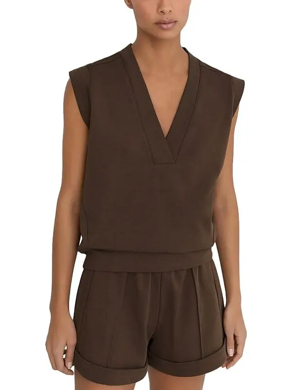 REISS Willa Sleeveless V-neck Top - Chocolate