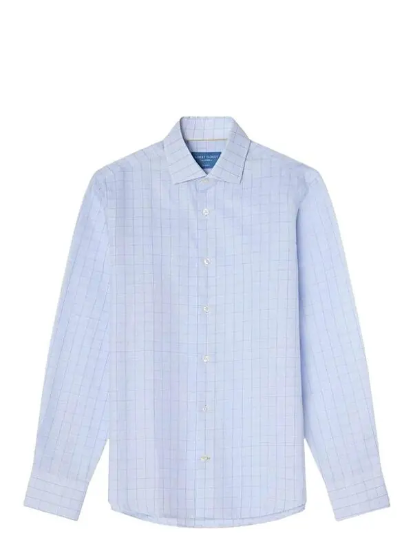 Robert Talbott Reynolds Windowpane Cotton Linen Blend Shirt In Contemporary Fit - Blue