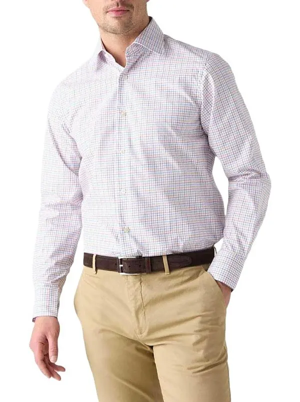 Robert Talbott Madison Check Light Weight Poplin Shirt In Contemporary Fit - Orange Multi