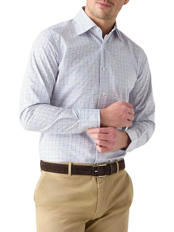 Robert Talbott Madison Check Light Weight Poplin Shirt In Contemporary Fit - Raspberry Multi